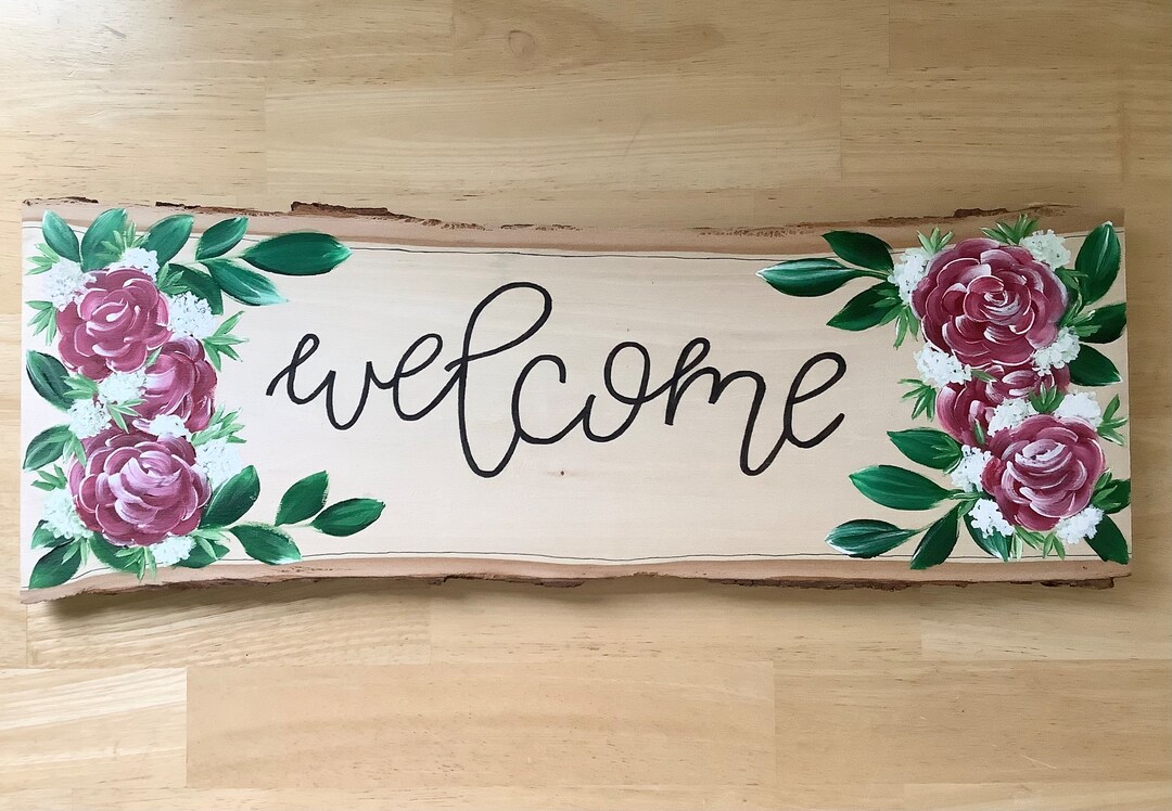 Hand-painted Red Roses “welcome” Sign - Etsy