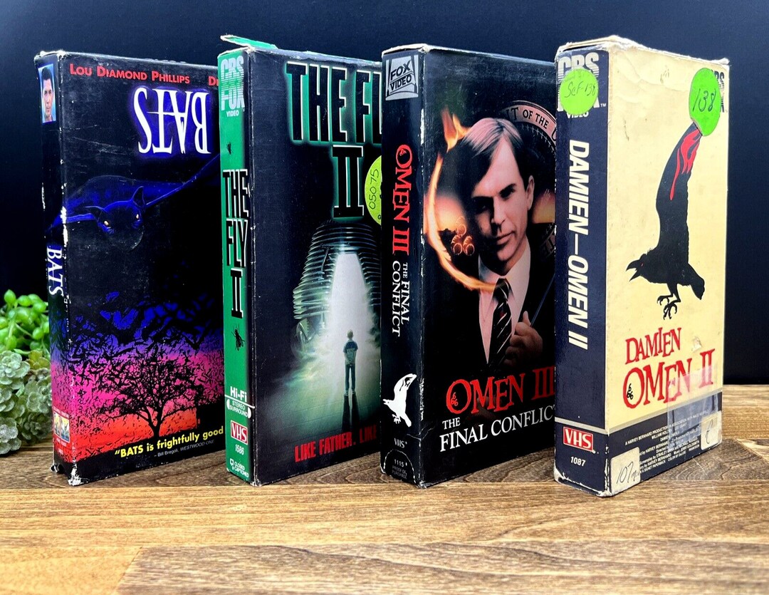 Vintage 70s 80s 90s Horror VHS Omen 2 Omen 3 the Fly 2 Bats Lot of 4 ...