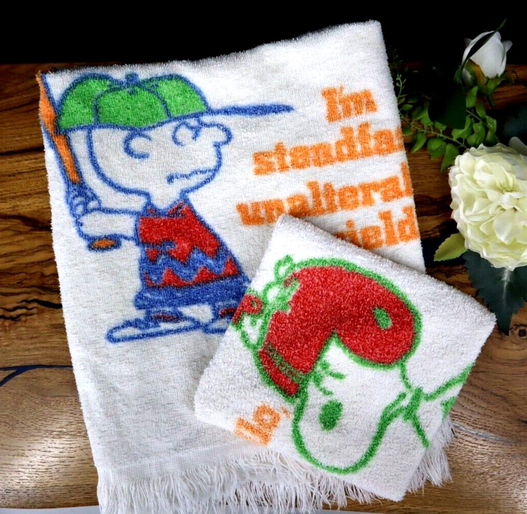 Vintage 70s Charlie Brown Snoopy Lucy Baseball Peanuts Hand Dish Towel ...