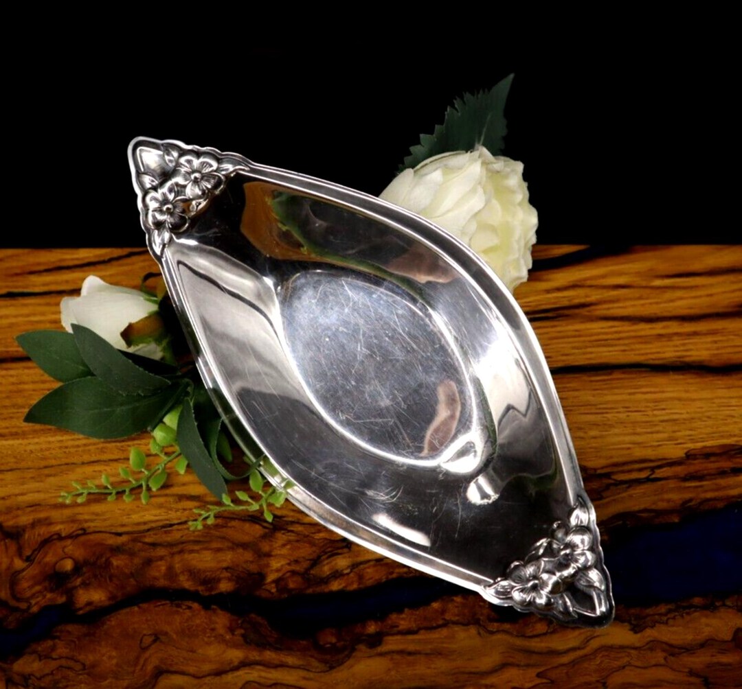 Vintage Mid Century Silver Plated Relish Tray Floral Detail MCM Trinket ...