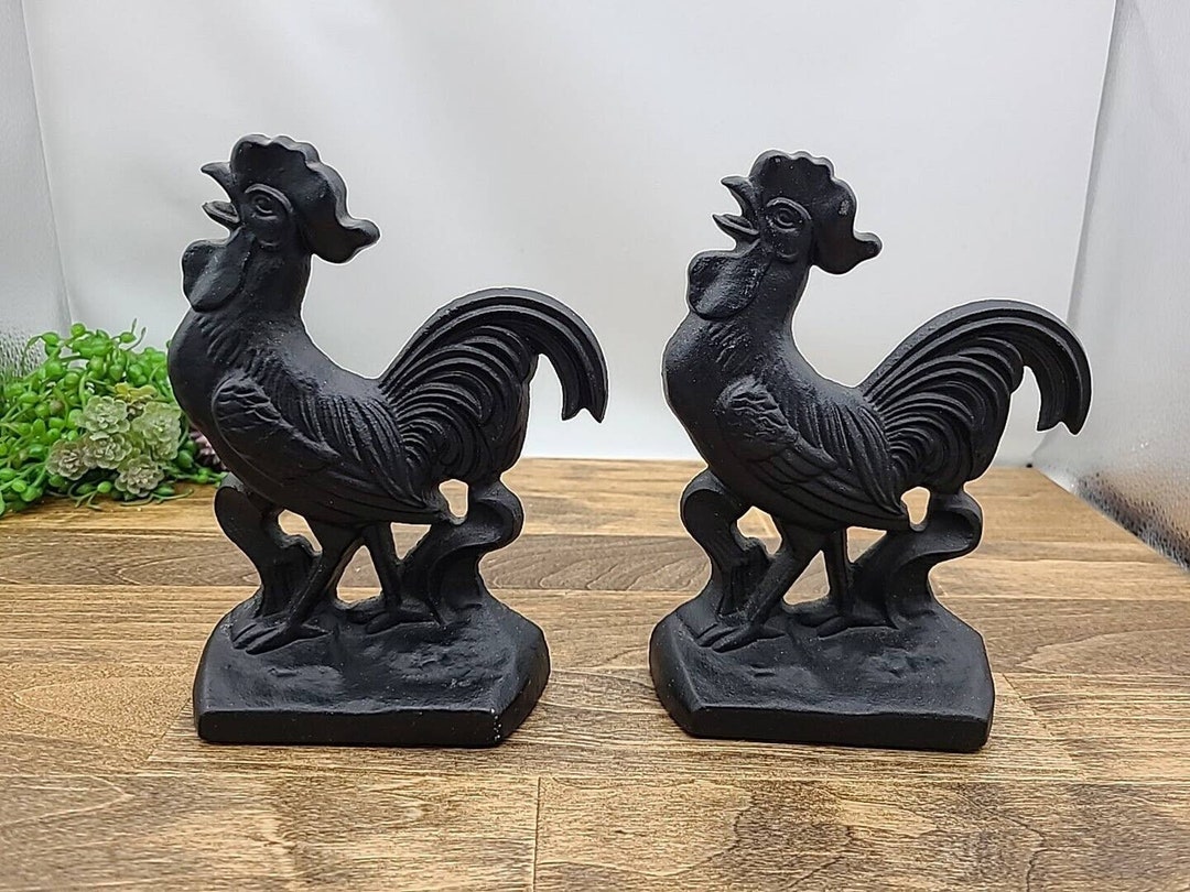 Vintage Rooster Chicken Bookends Cast Iron Set of 2 Doorstops Black - Etsy