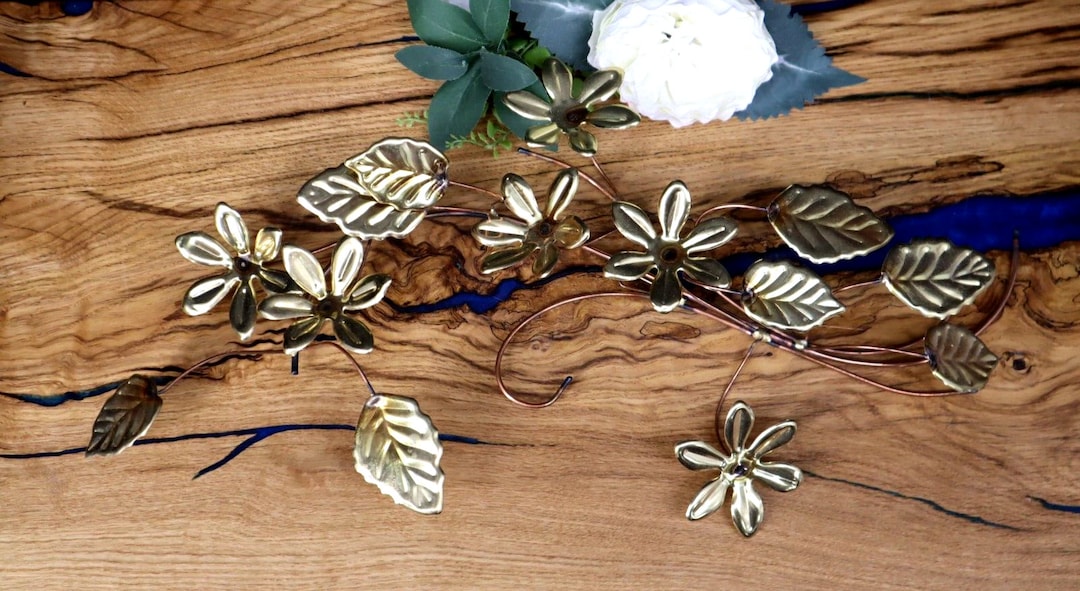 Vintage MCM Leaves & Flowers 3D Brass Copper Metal Wall Art Decoration ...