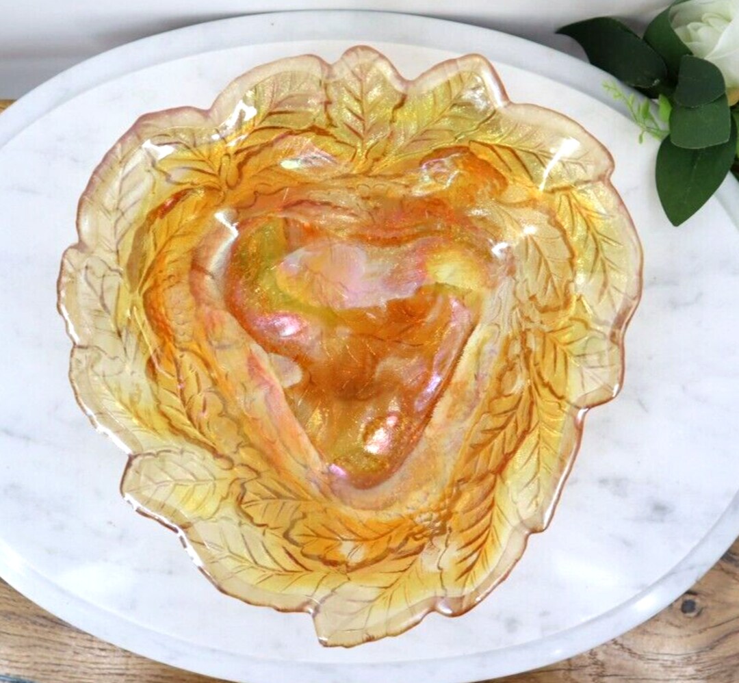 Carnival Glass Indiana Grape Leaf Bowl Triangle Candy Dish - Etsy