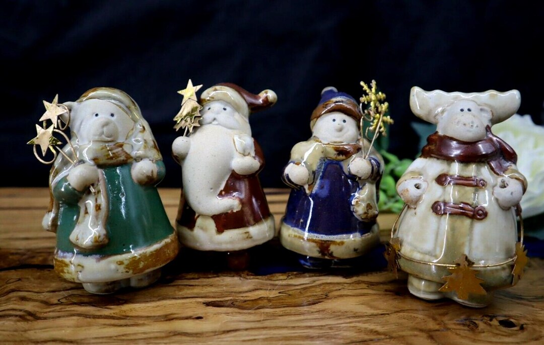 Pier 1 Ceramic Figurines Set of 4 Christmas Bear, Santa, Snowman ...