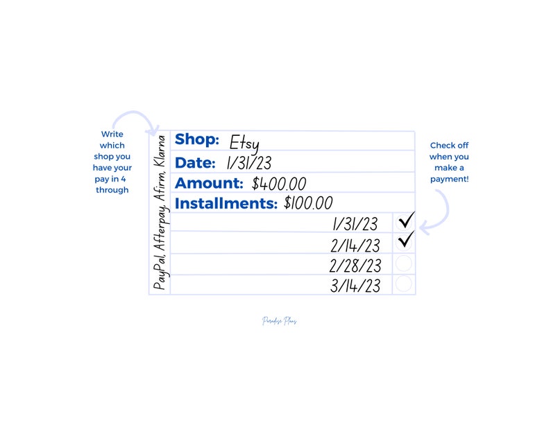 Pay in 4 Tracker, Half-letter Planner Printable, Afterpay, Klarna ...