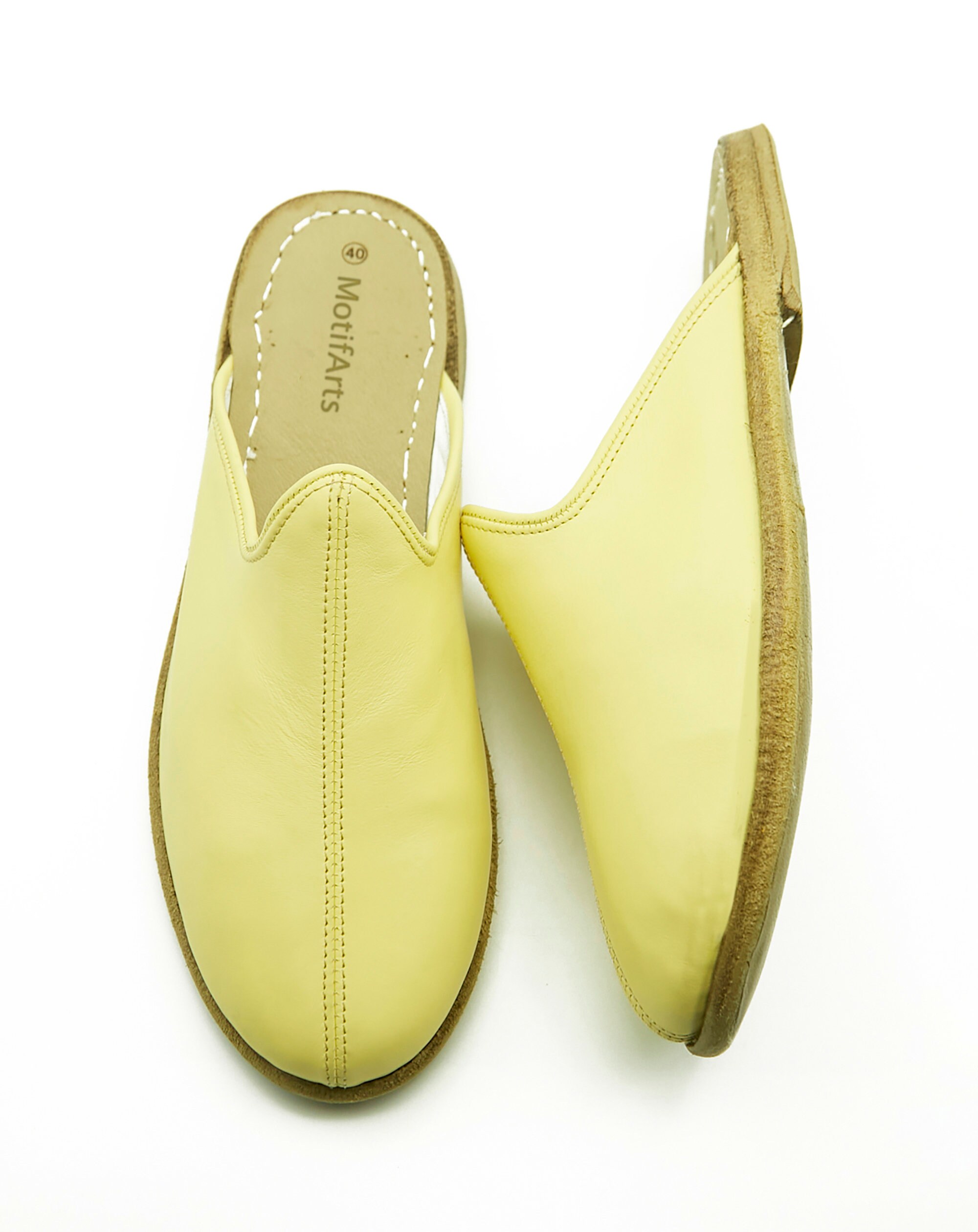 Lemon Yellow Turkish Leather Slippers: Handmade Slip-ons - Etsy