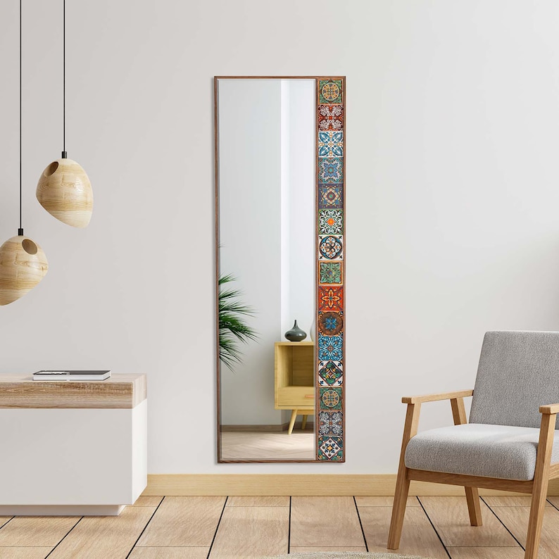 Handmade Ethnic Tile Mosaic Mirror: Bohemian Wall Decor (19.6 X 58.2 ...