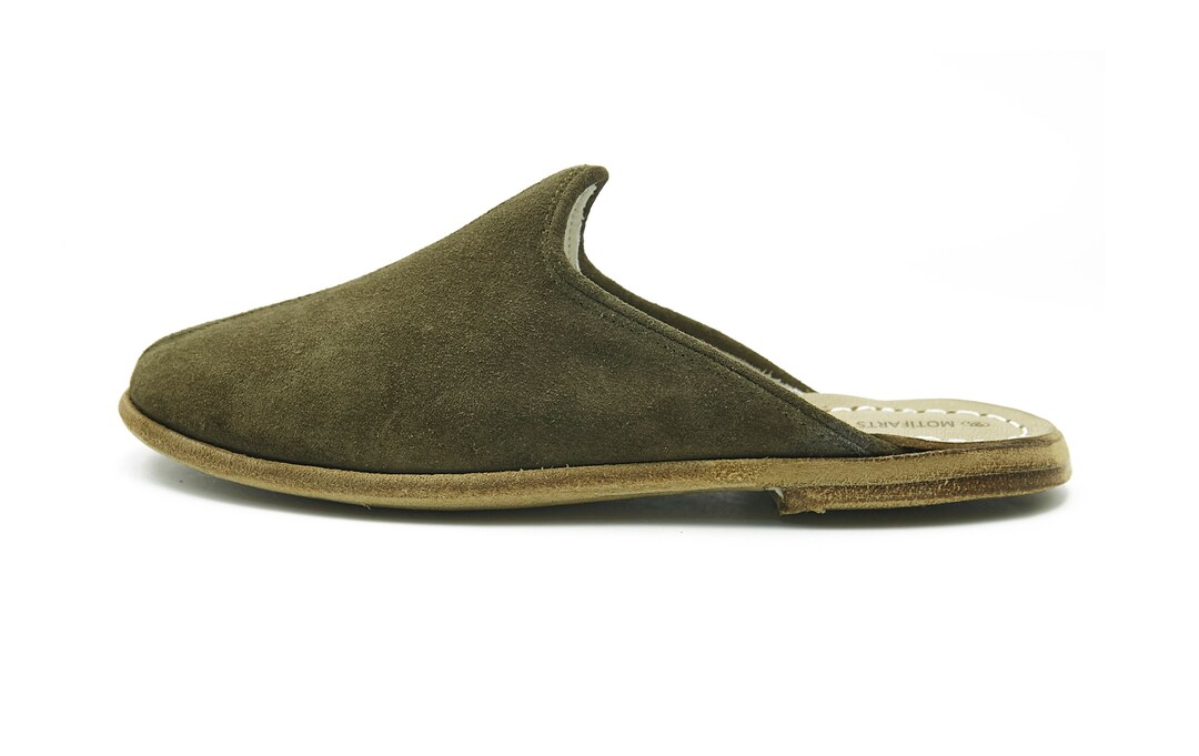 Men's Handmade Suede Slippers: Green Leather Slip-ons - Etsy