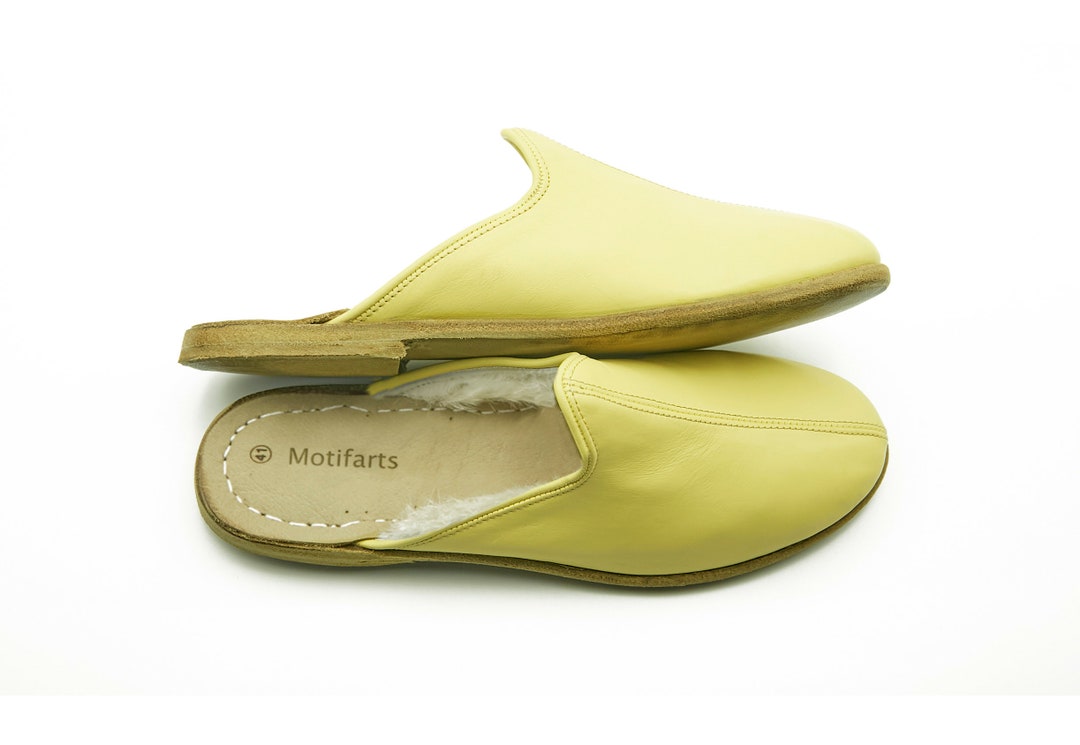 Men's Lemon Yellow Color Shearling Slippers , Trendy Slip-ons ...