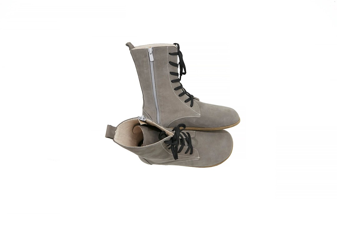 Men's Barefoot Long Suede Gray Boots - Handmade Organic Winter Boots ...