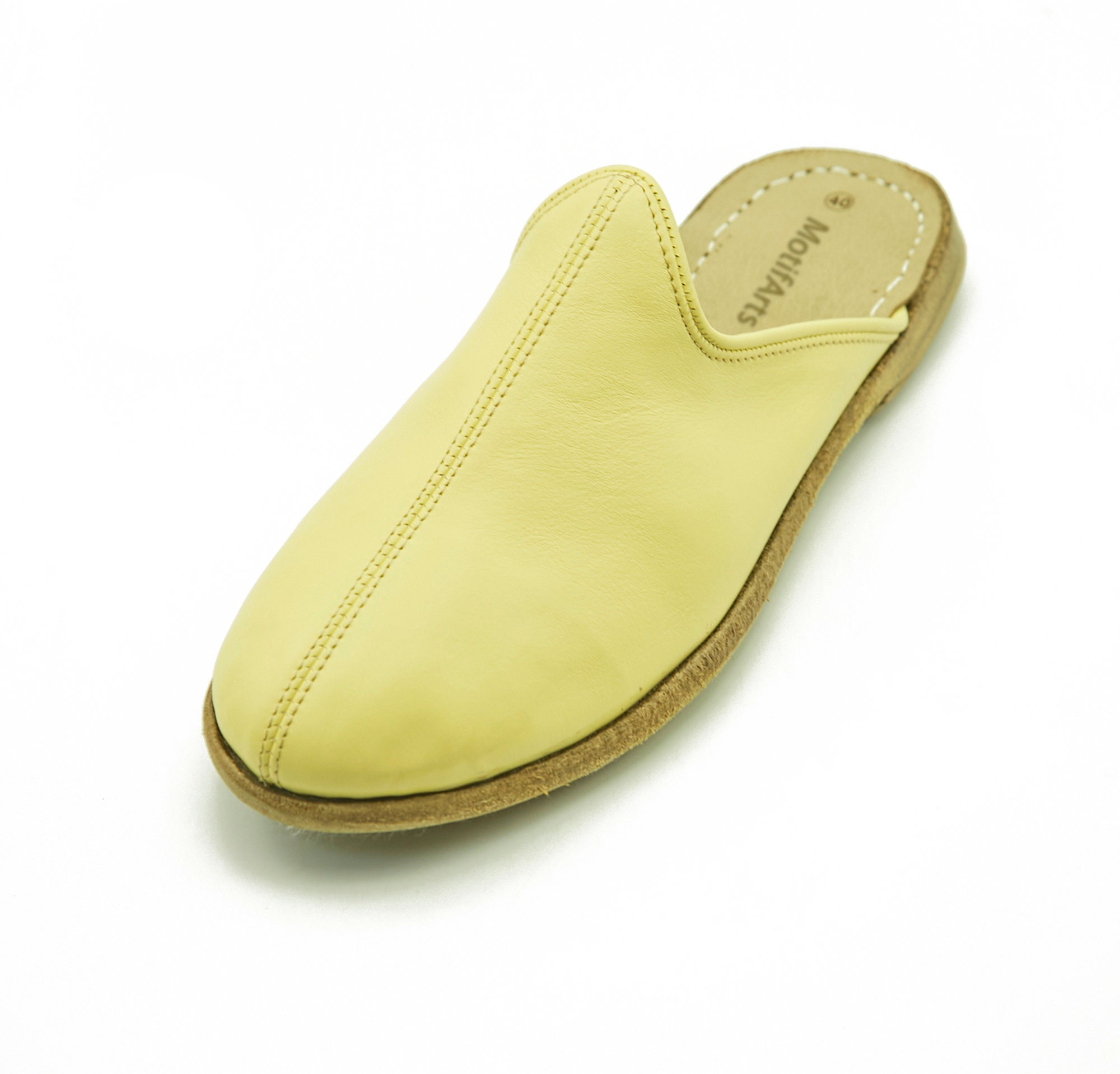 Lemon Yellow Turkish Leather Slippers: Handmade Slip-ons - Etsy