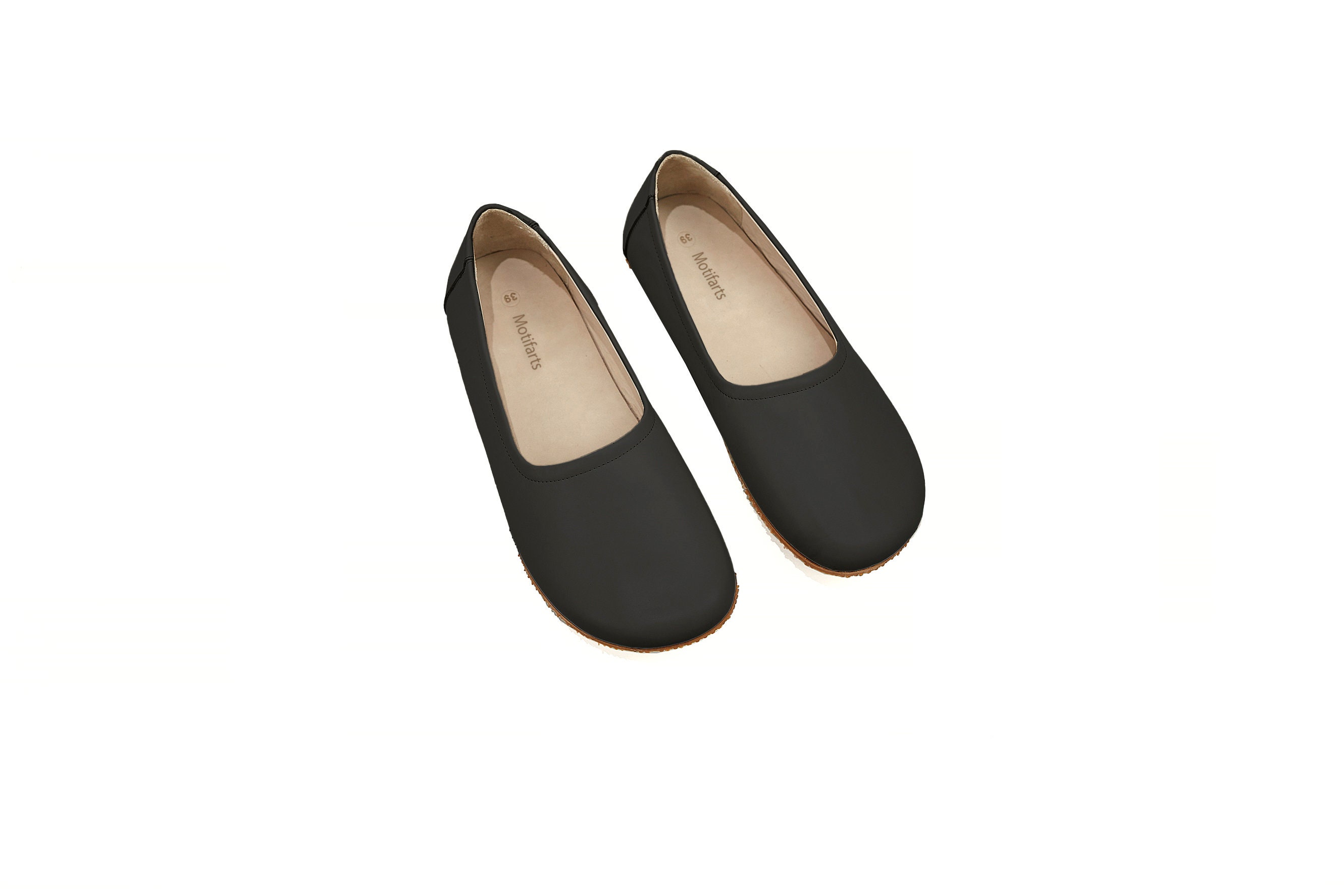 Women's Handmade Matte Black Flat Ballerinas Bohemian Zero Drop Sole ...