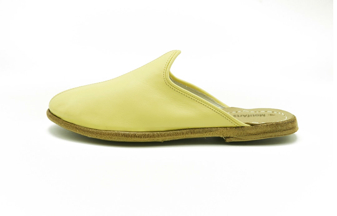 Lemon Yellow Leather Turkish Slippers: Handmade Women's Slip-ons - Etsy
