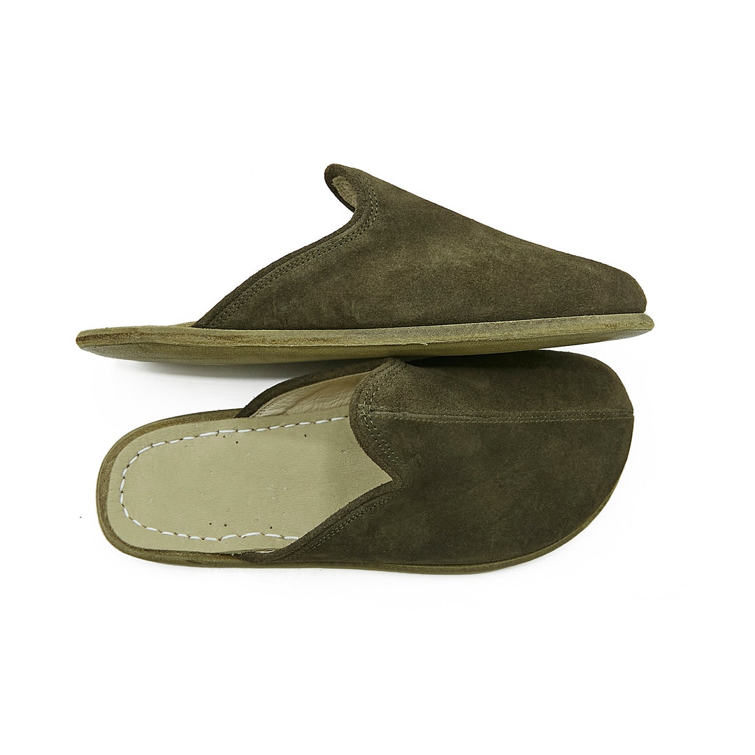 Women's Handmade Barefoot Suede Green Wide Slippers - Turkish Leather ...