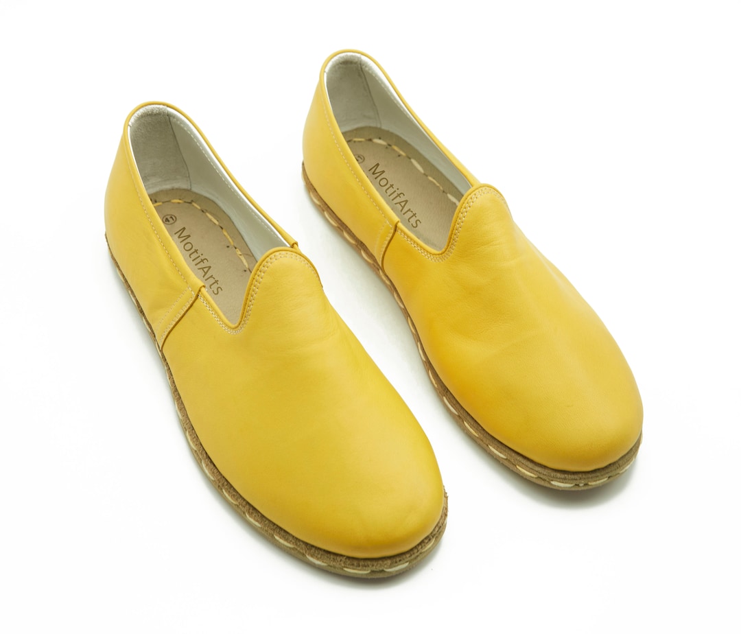 Handmade Turkish Leather Loafers: Men's Yellow Yemeni Slip-ons - Etsy