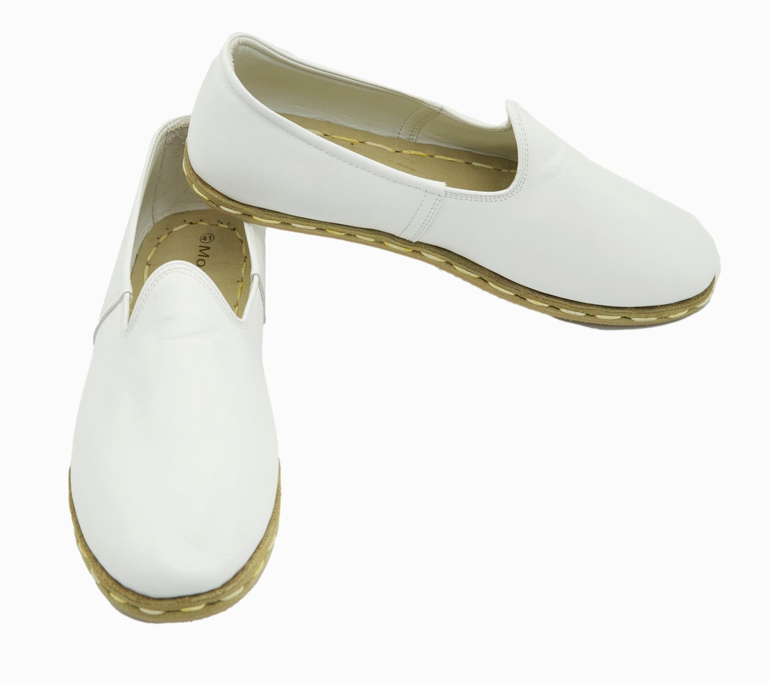 Handmade Turkish Leather Loafers: Men's White Yemeni Slip-ons - Etsy