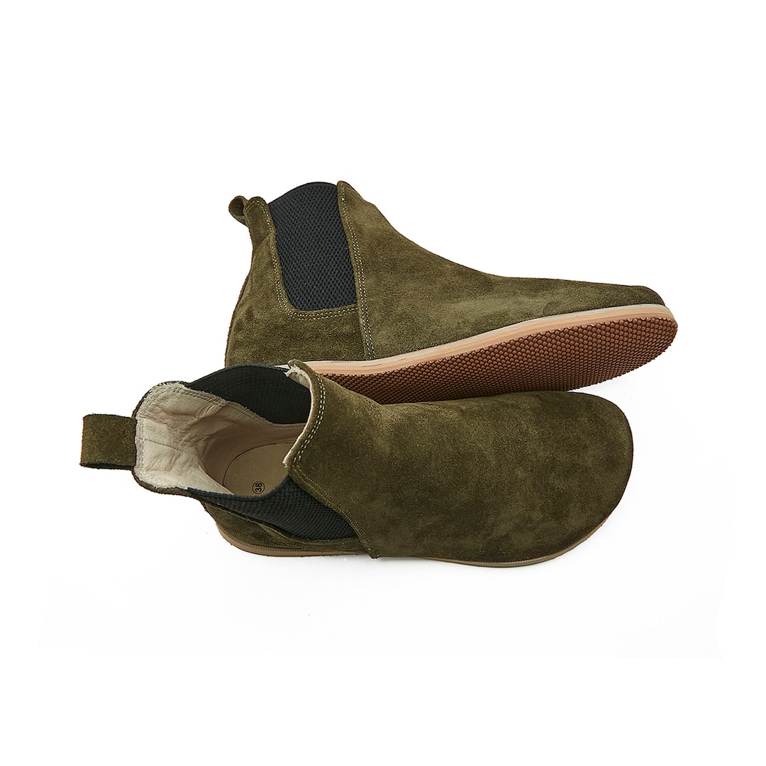 Women's Barefoot Suede Green Chelsea Boots - Modern Handmade Ankle ...