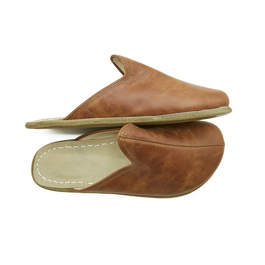 Men's Barefoot Wide Toe Box Tan Slippers - Leather Zero Drop Sole ...