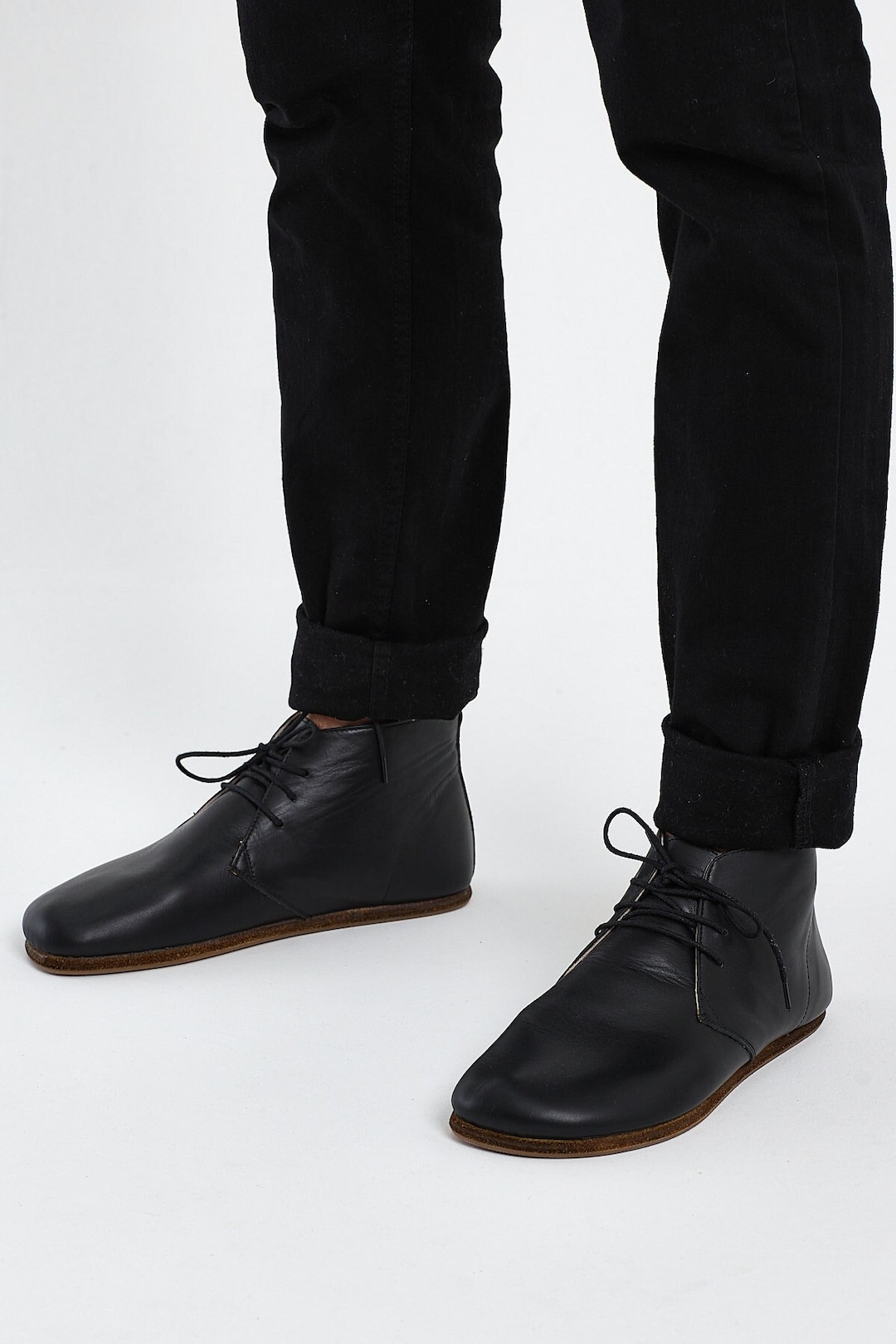 Men's Barefoot Oxford Black Ankle Boots - Wide Toe Box Leather Sole ...
