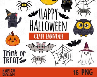 Spooky and Cute Halloween Clipart Bundle Ghosts, Skeletons, Witches and ...