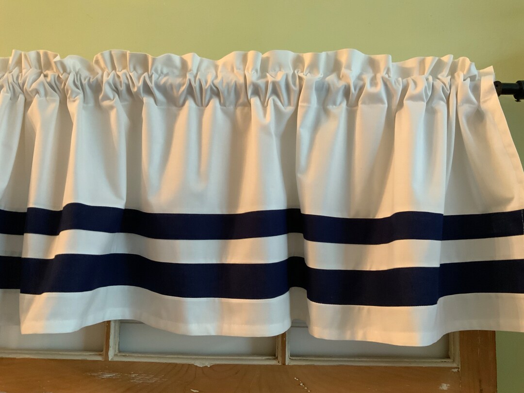 Navy Blue and White Stripes Valance. Spring Summer Decor. - Etsy