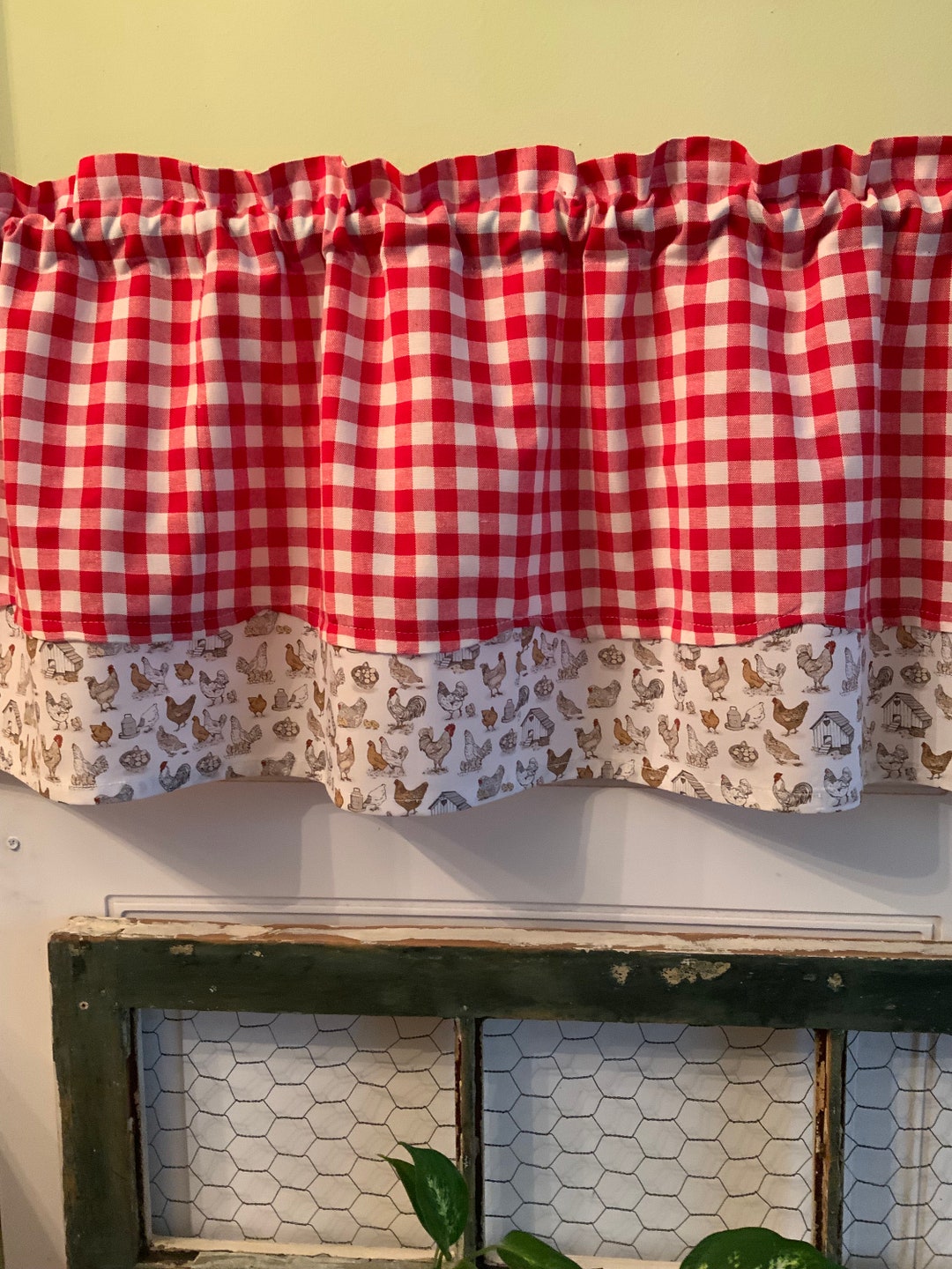 Red White Plaid Scalloped Valance. Chicken Valance. French Country ...