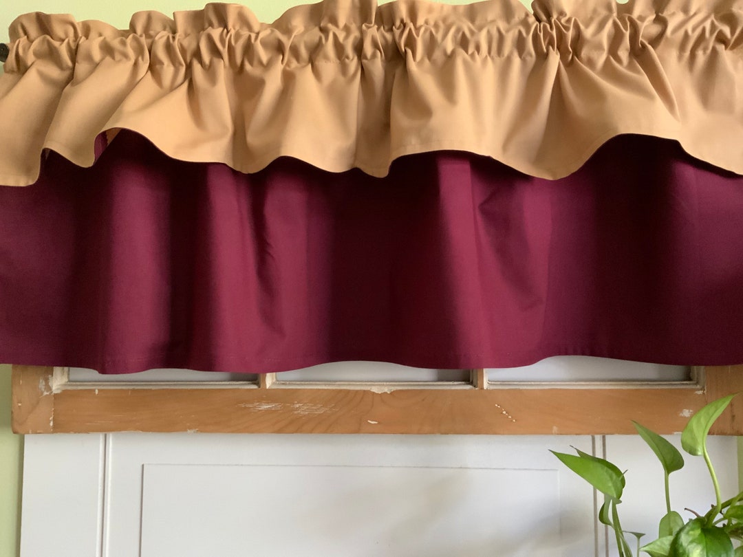 Camel With Burgundy Scalloped Two Layer Valance. - Etsy