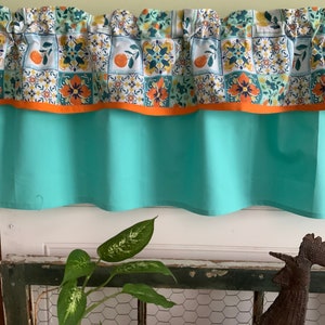 Double Layered Lemons and Oranges Valance. Orange, Aqua Valance. - Etsy