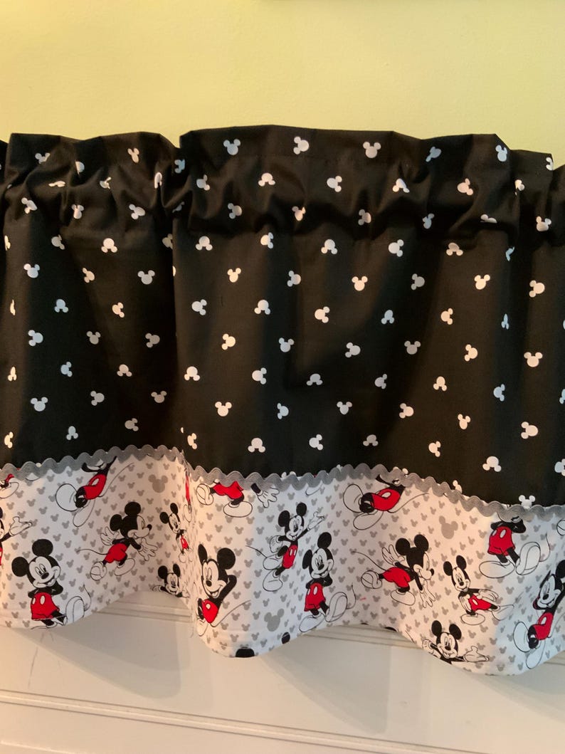 Mickey Mouse Black White Ears Gray Trimming Valance. - Etsy