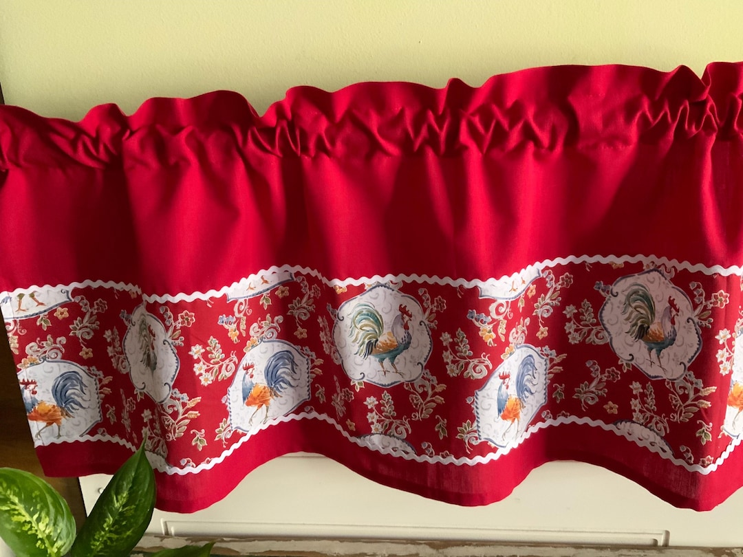 French Country Roosters Valance. Farmhouse Decor Valance. Red White ...