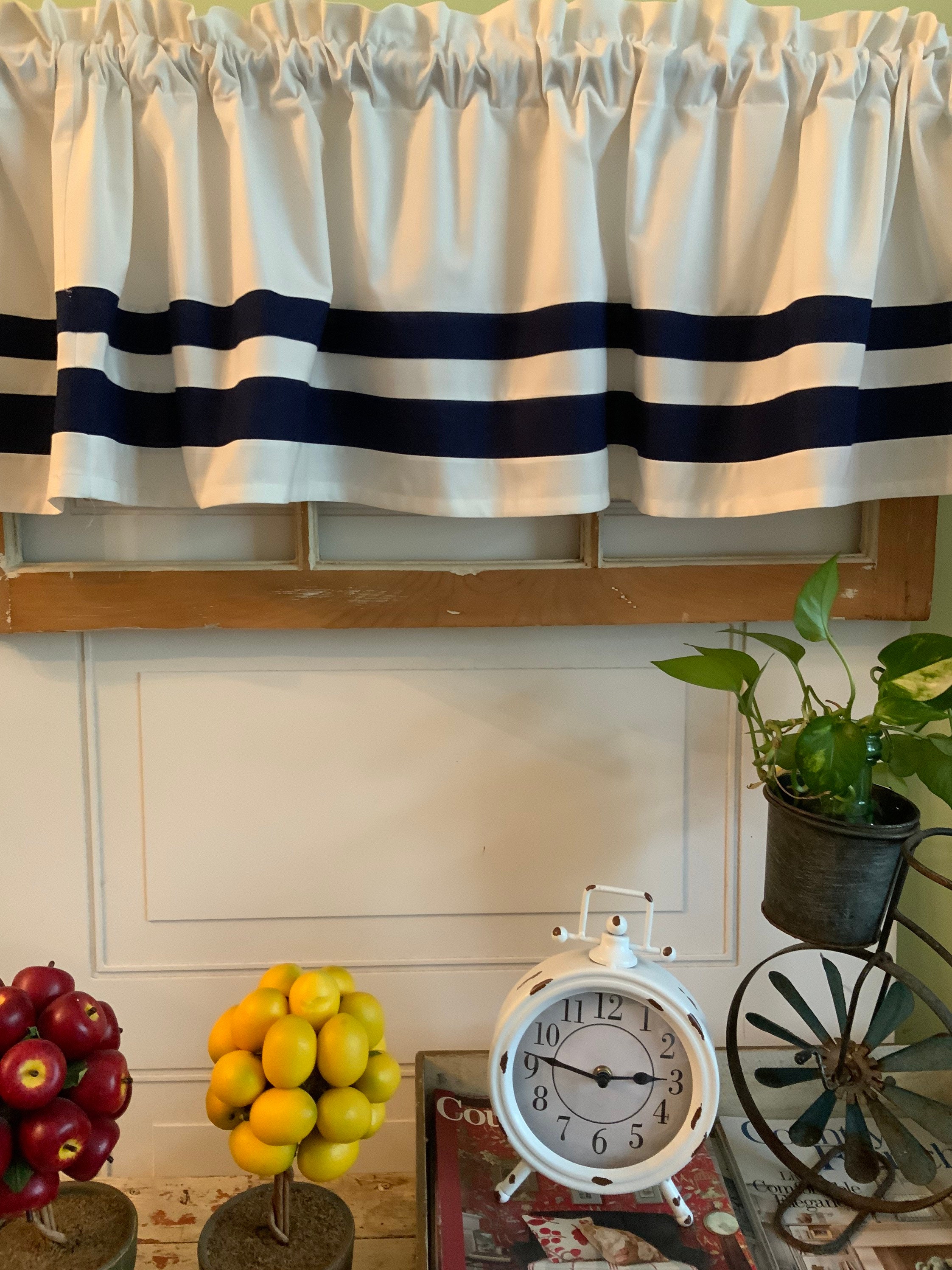 Navy Blue and White Stripes Valance. Spring Summer Decor. - Etsy
