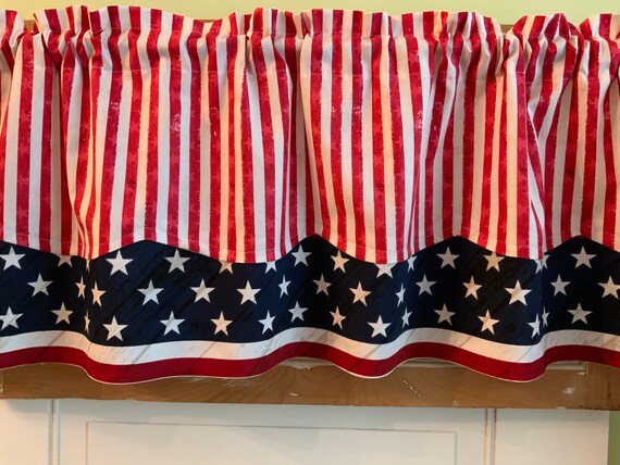 Patriotic Red White Blue Scalloped Valance.american Flag. - Etsy