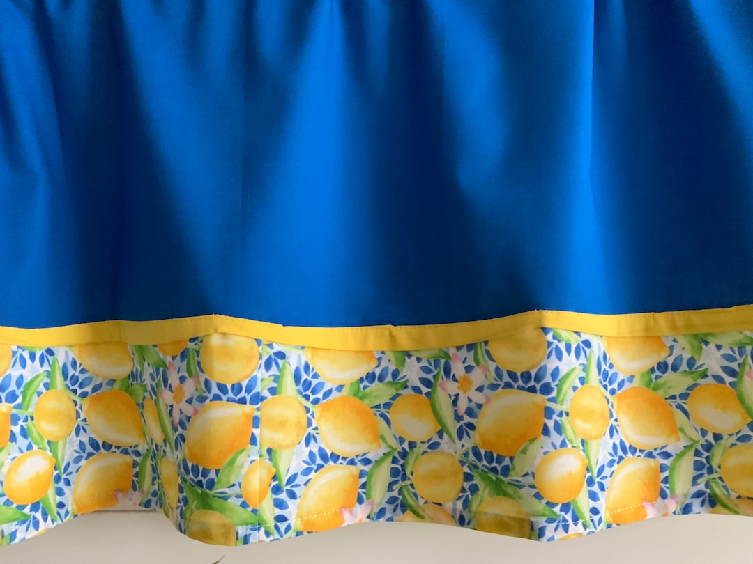 French Provence Scalloped Valance,blue With Lemons Farmhouse Decor. - Etsy