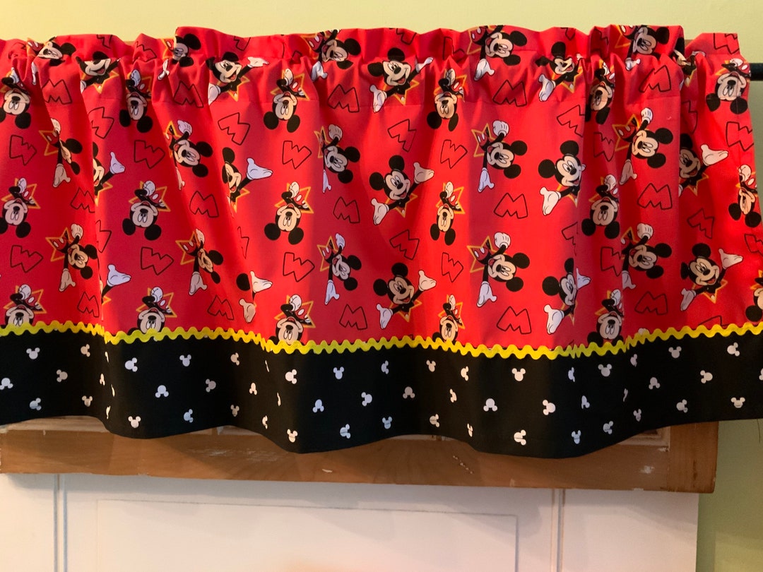 Mickey Mouse Red Valance,black With White Mickey Ears Border. - Etsy