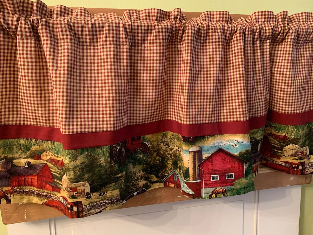 Farmhouse Valance, Red Trucks and a Farm Valance - Etsy