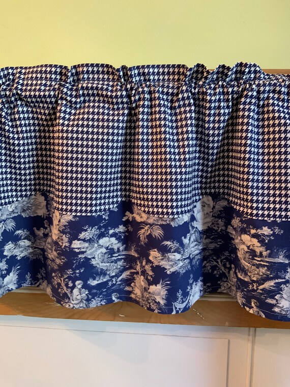 French Country Toile Valance Blue White Scalloped - Etsy
