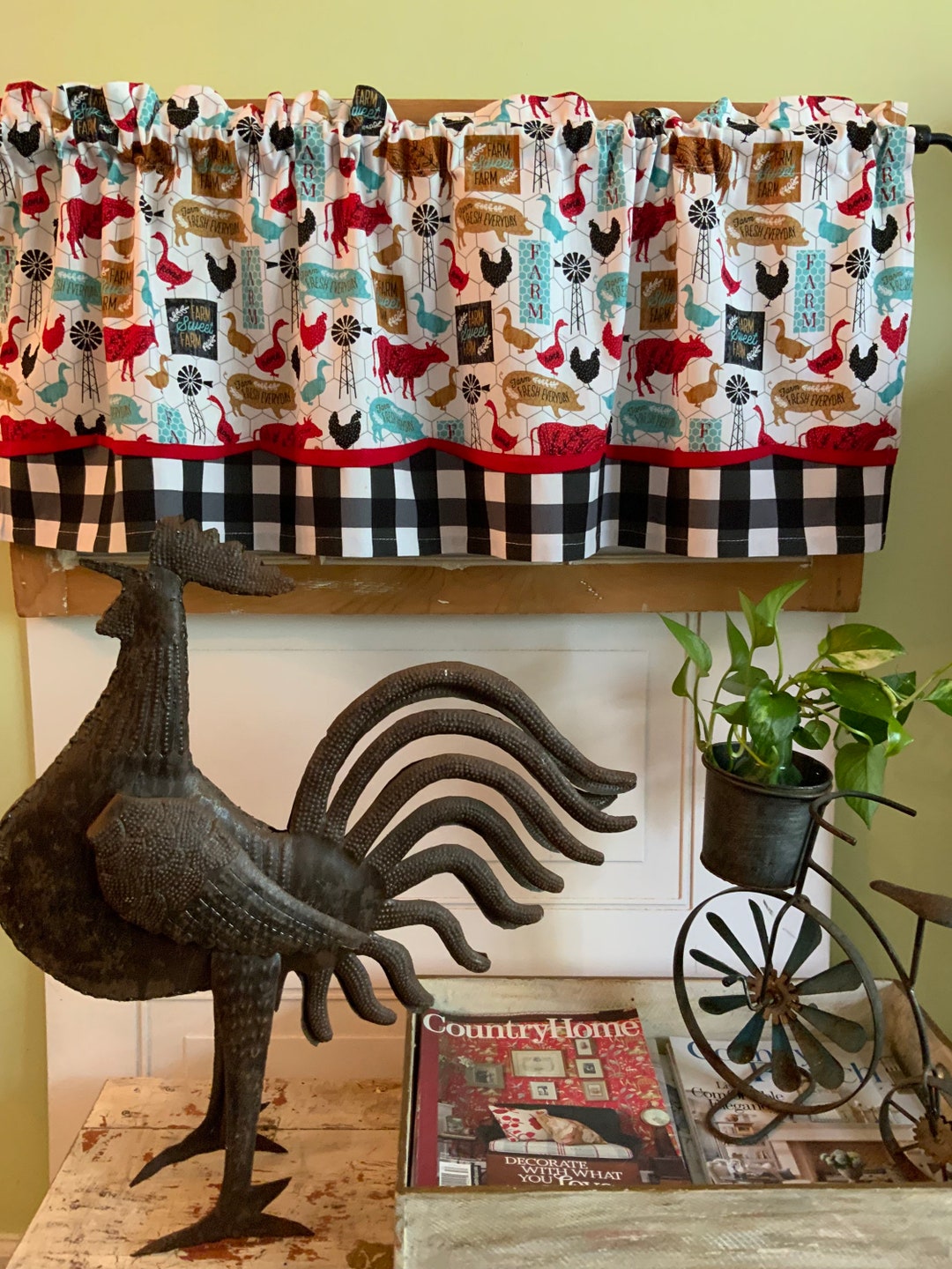French Country Roosters,chicken,cows Farm Valance. - Etsy
