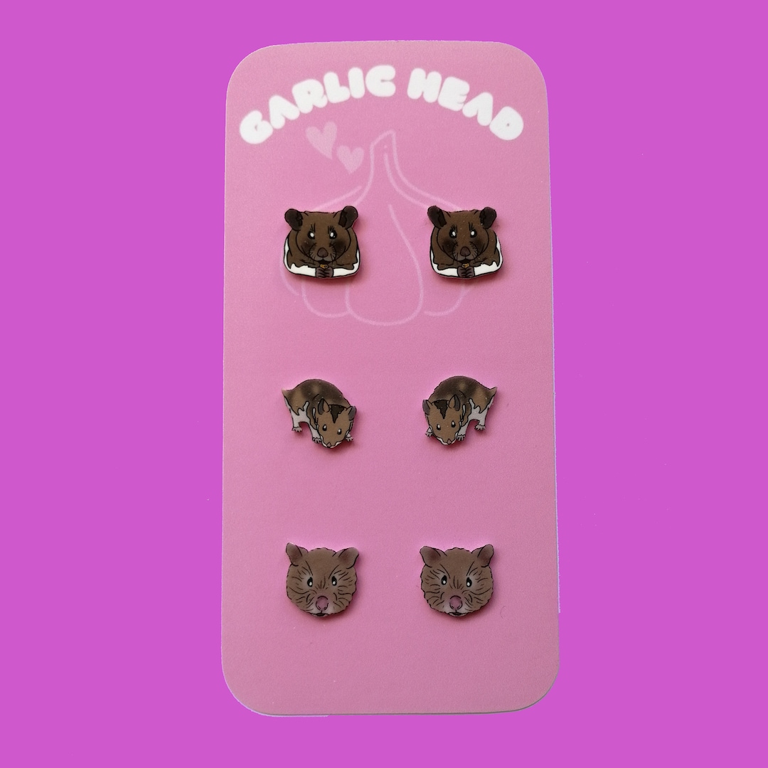 Hamster Pet Earrings - Stud Dangle Earrings - Set of Three - Single ...