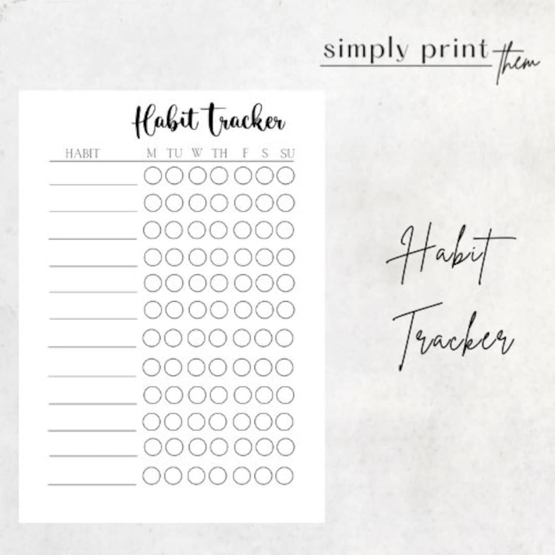 Habit Tracker Planner Printable Black & White Simply Print Them - Etsy