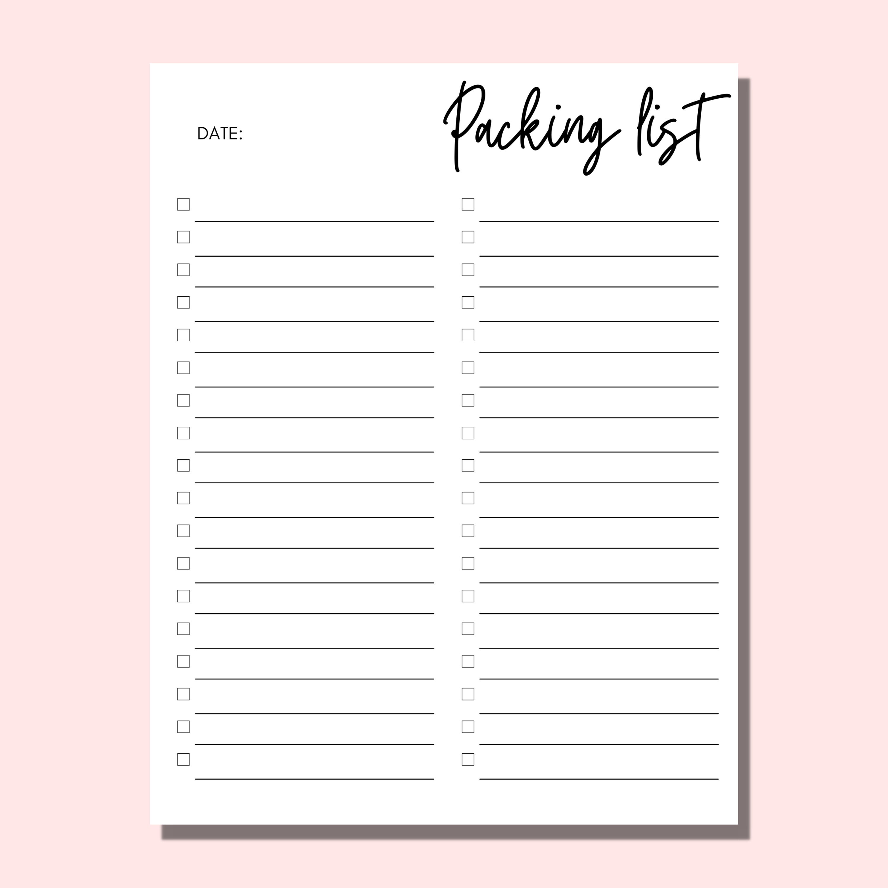 Packing Checklist Printable Packing List Digital Download | Etsy Canada