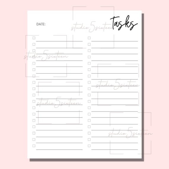 Task Checklist Printable Tasks List Digital Download - Etsy