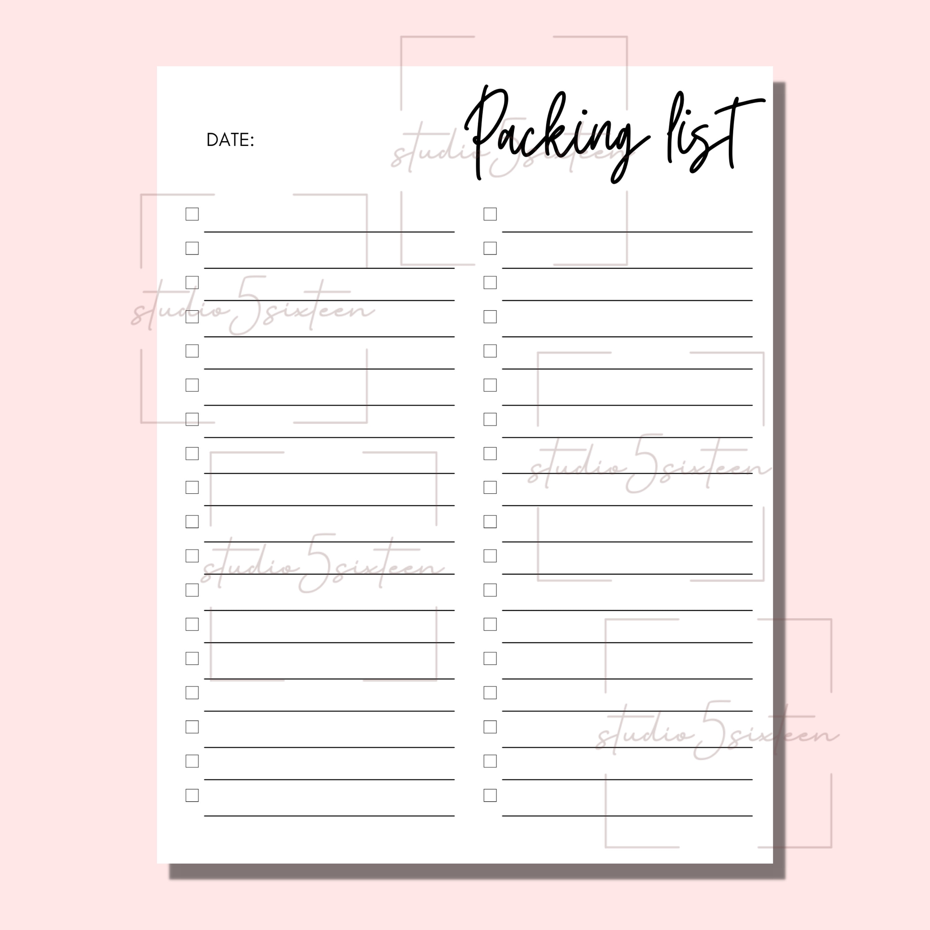 Packing Checklist Printable | Packing List | Digital Download Checklist ...