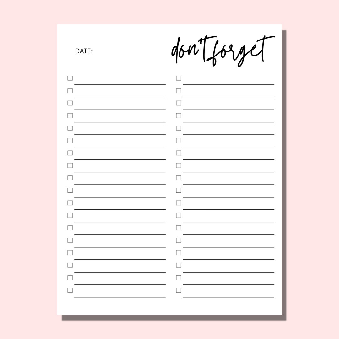 Don't Forget Checklist Printable | Checklist | Digital Download ...