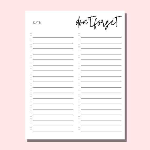 Don't Forget Checklist Printable Checklist Digital | Etsy