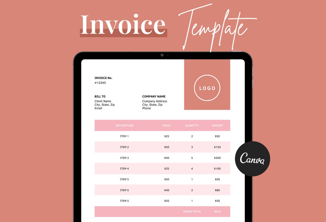 Digital Invoice Template Printable Order Form Invoice - Etsy