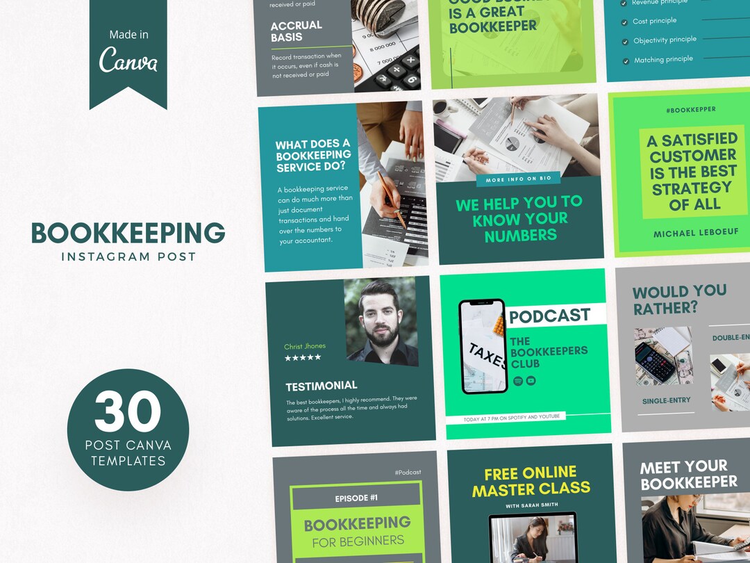 30 Bookkeeping Instagram Post Canva Templates Bookkeeper - Etsy