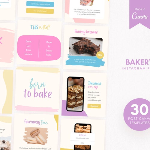 25 Bakery Instagram Post Templates Canva Template Cafe - Etsy