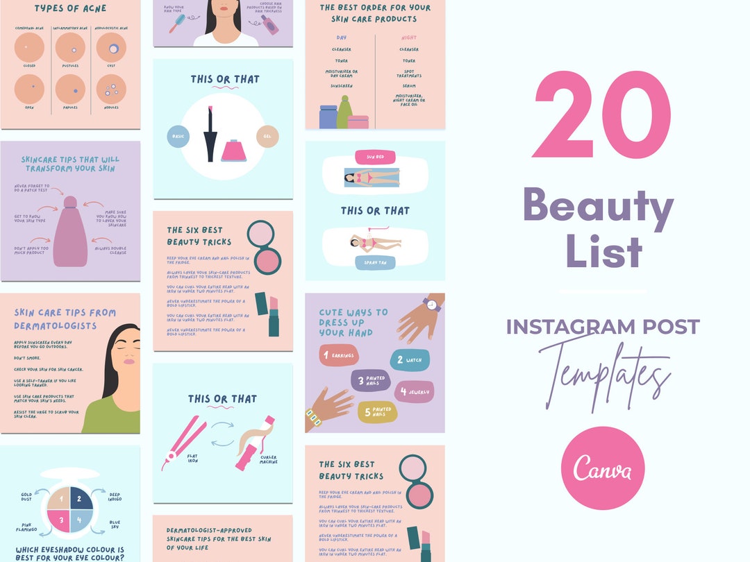 20 Beauty List Instagram Post Templates Skincare, Therapy, Self Love ...
