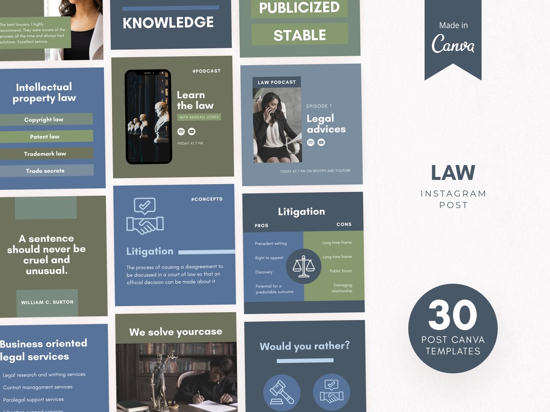30 Law Instagram Post Canva Templates Attorney Marketing Law Firm ...