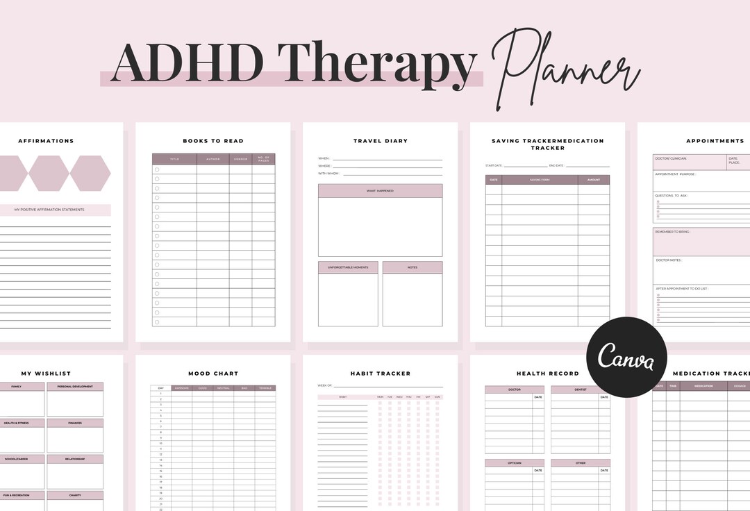 ADHD Therapy Planner Editable Printable Journal Mental Health ...